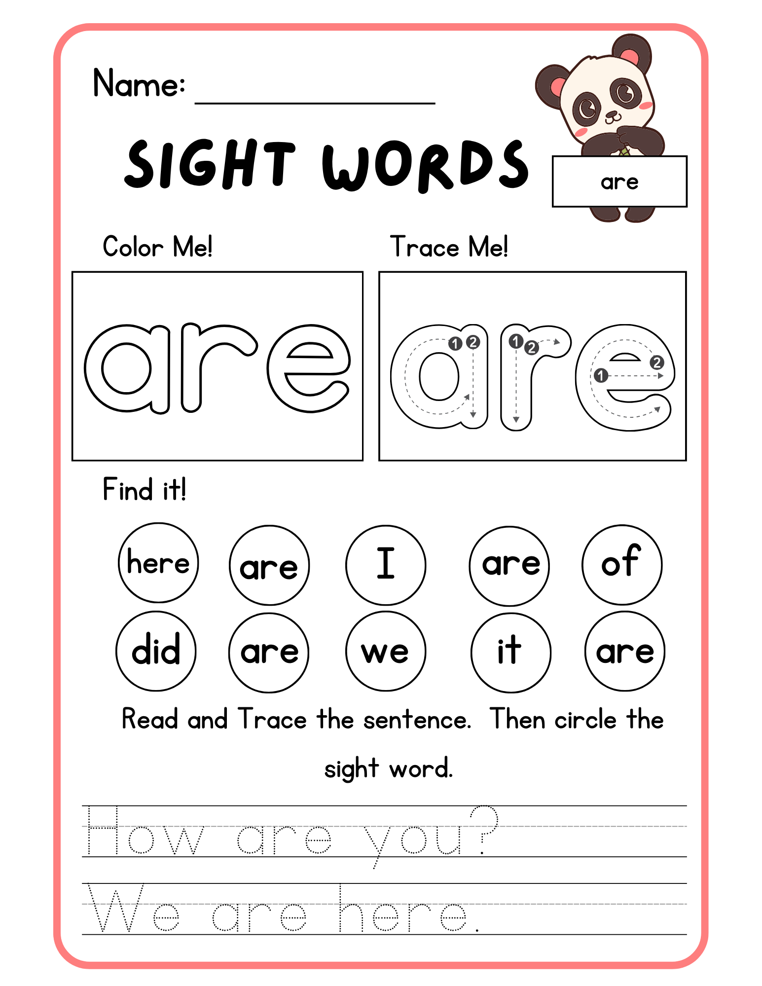 Free Printable Sight Word Work Sheet for Kids (Ages 4–7) – Bloomzi